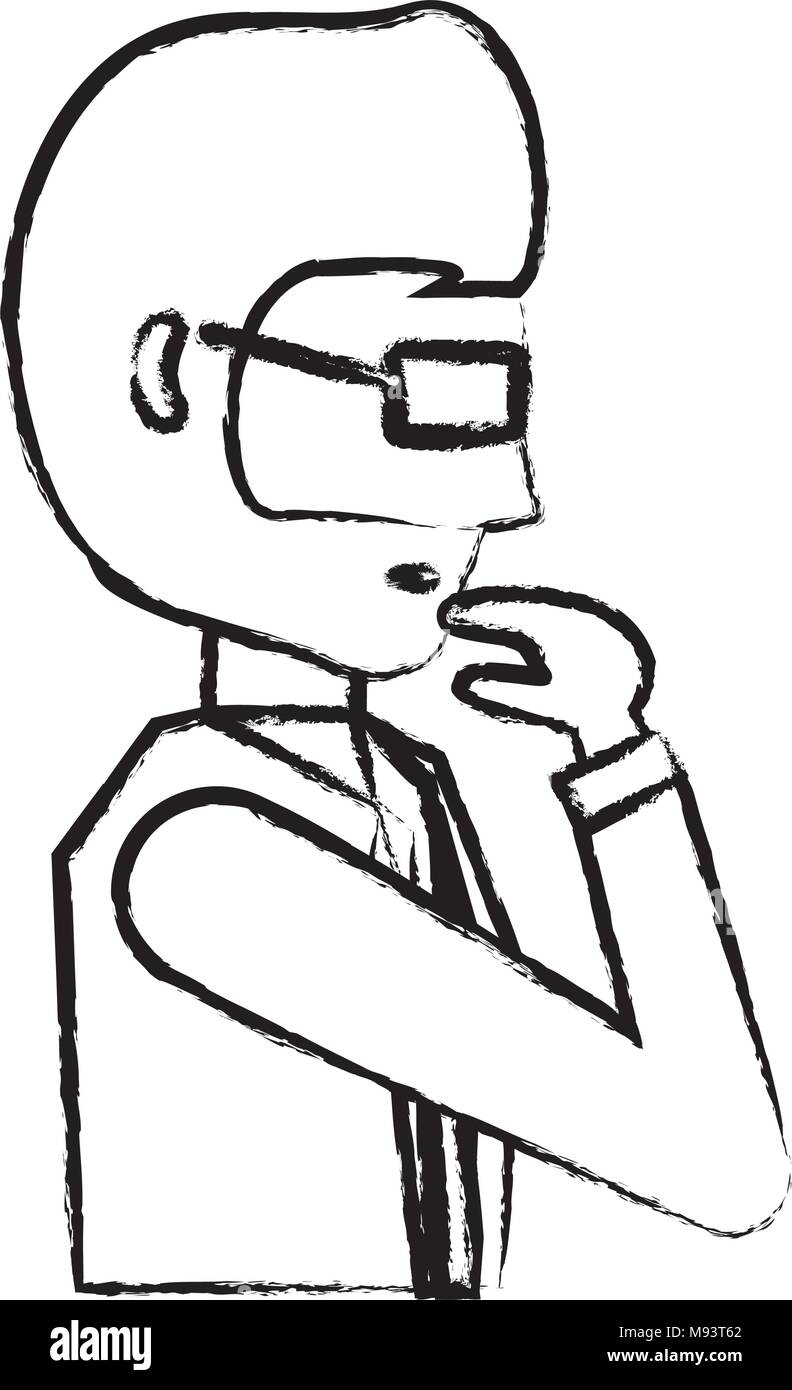 sketch of avatar businessman thinking over white background, vector ...