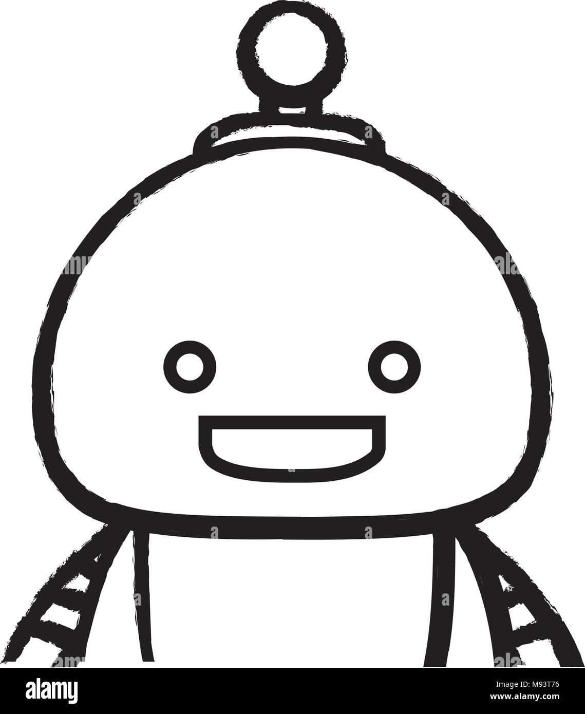 sketch of cartoon happy robot icon over white background, vector ...