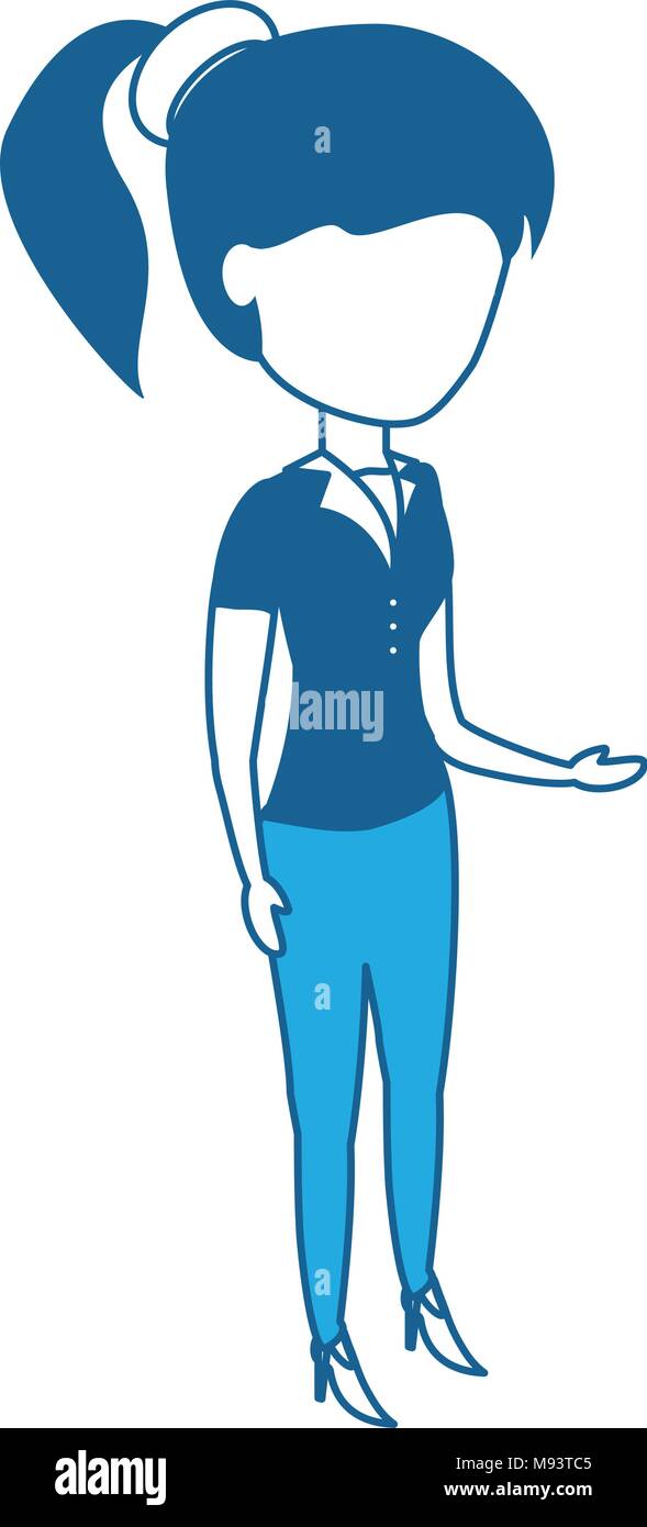 avatar woman standing over white background, blue shading design ...