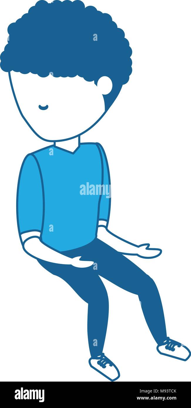 avatar man sitting icon over white background blue shading design ...
