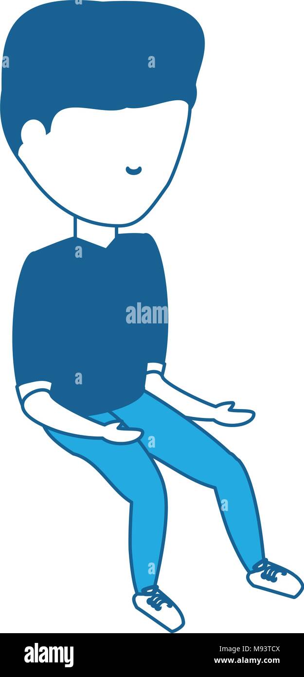 avatar man sitting icon over white background blue shading design ...