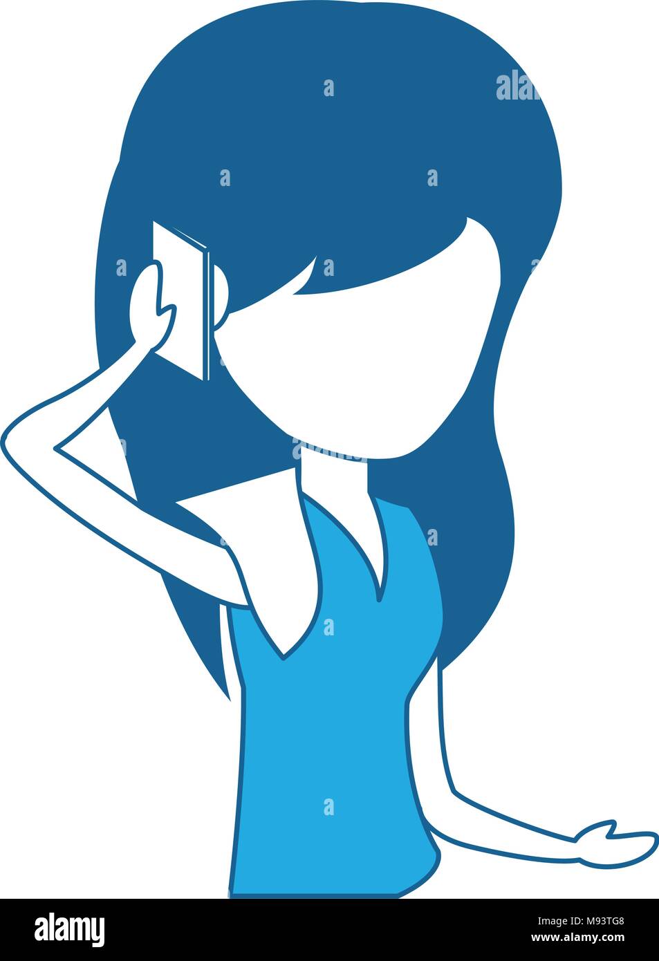avatar Woman Talking on Cellphone over white background, blue shading ...