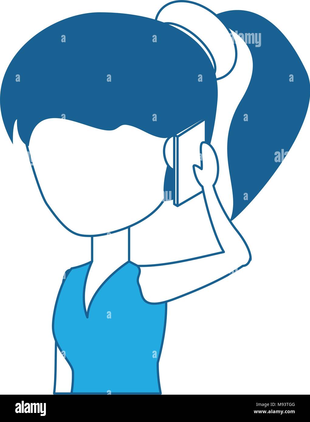 avatar Woman Talking on Cellphone over white background, blue shading ...