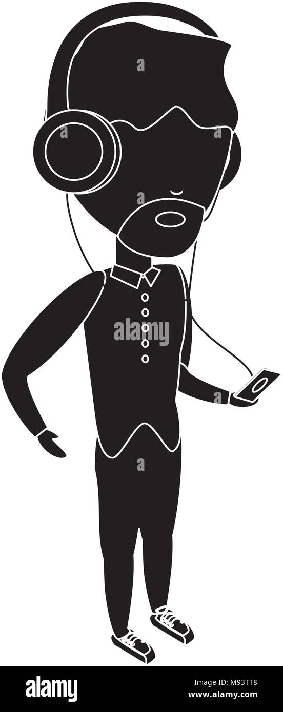 avatar man listening music with headphones over white background ...