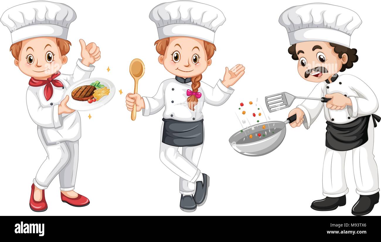 Three characters of chefs illustration Stock Vector Image & Art - Alamy