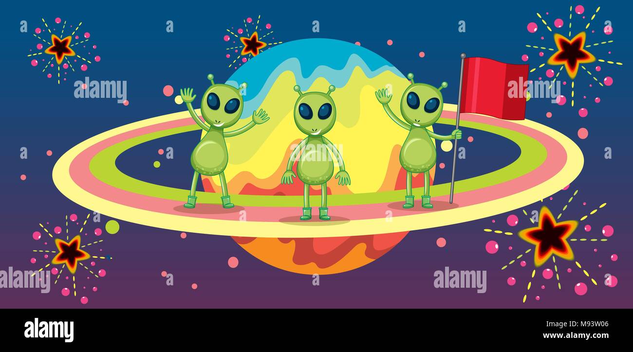 Three aliens on new planet illustration Stock Vector Image & Art - Alamy