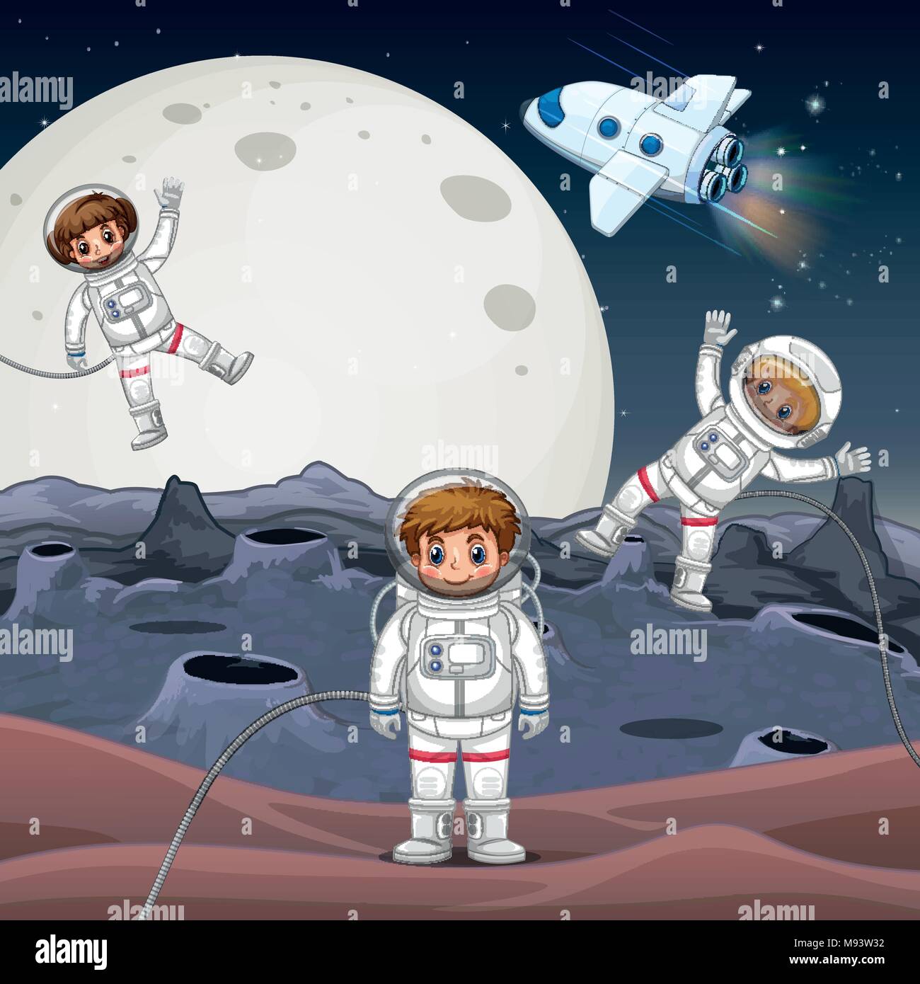 Three astronauts exploring space illustration Stock Vector Image & Art ...