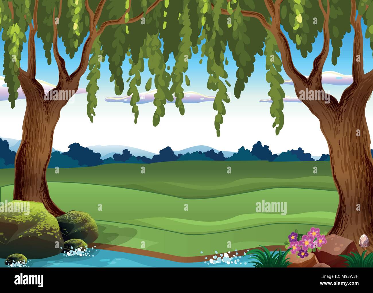 Background scene with green field illustration Stock Vector Image & Art ...