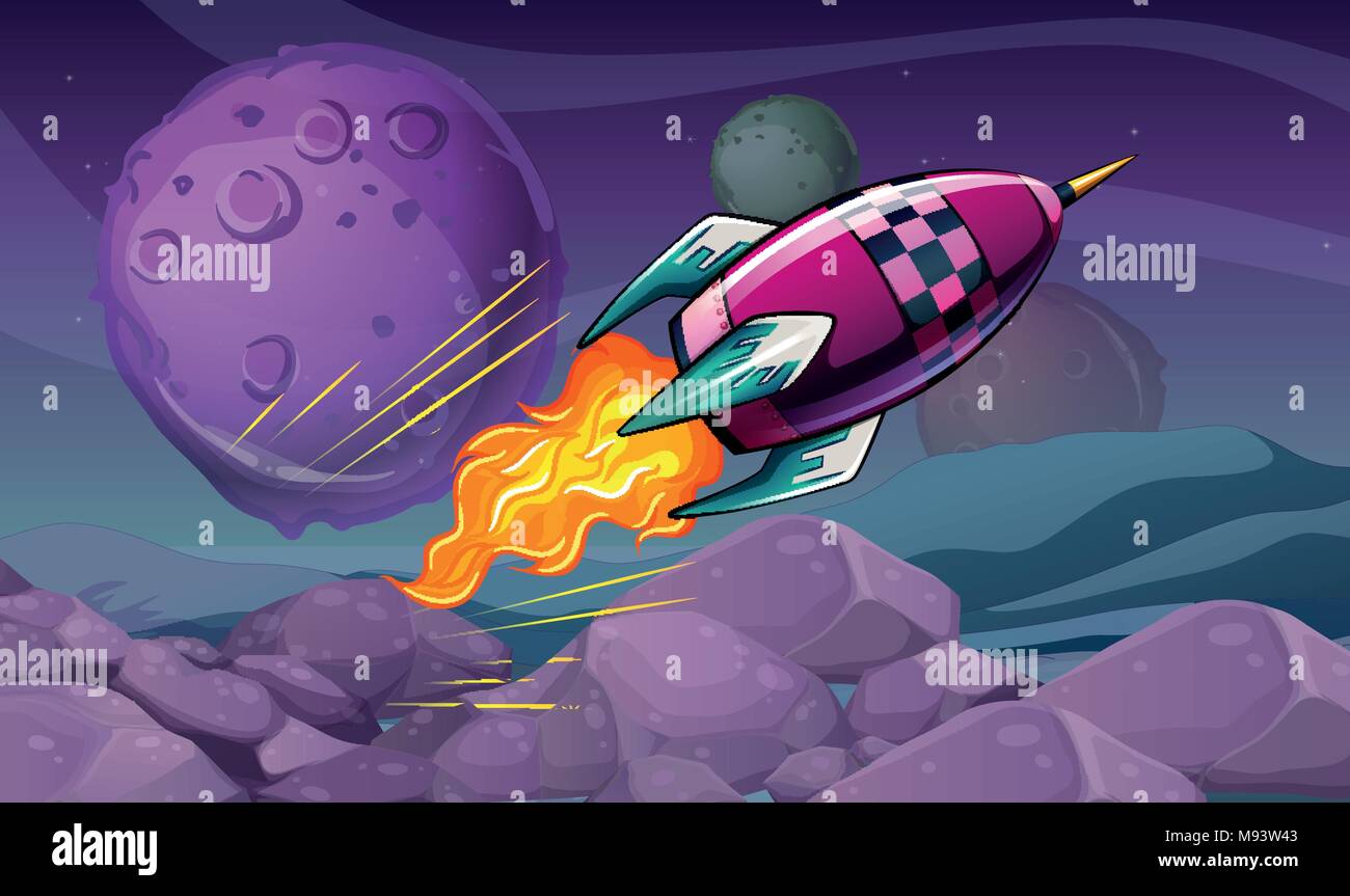 Scene with rocket flying over the moon illustration Stock Vector Image ...
