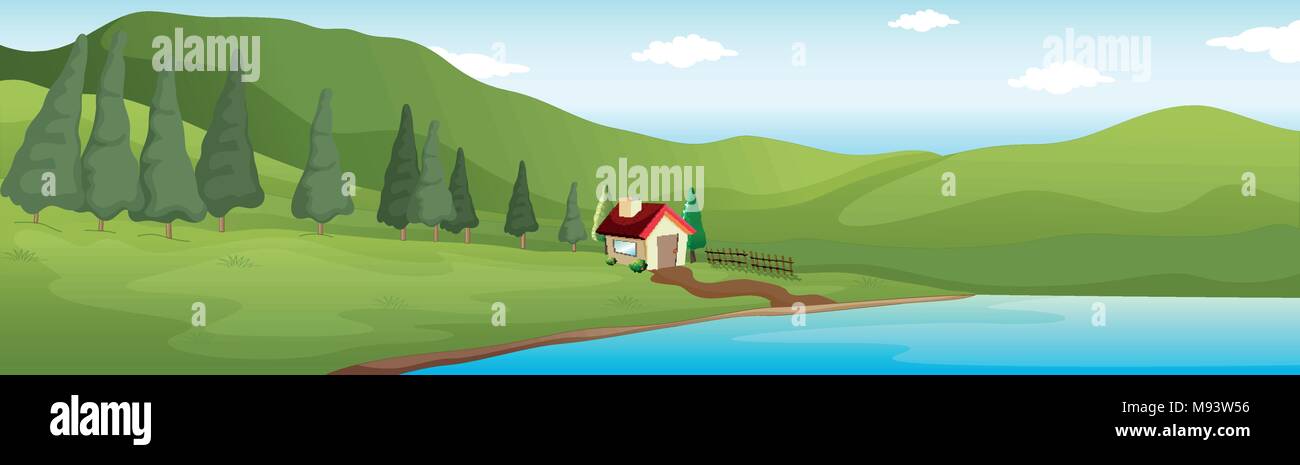 Background scene with house by the lake illustration Stock Vector Image ...