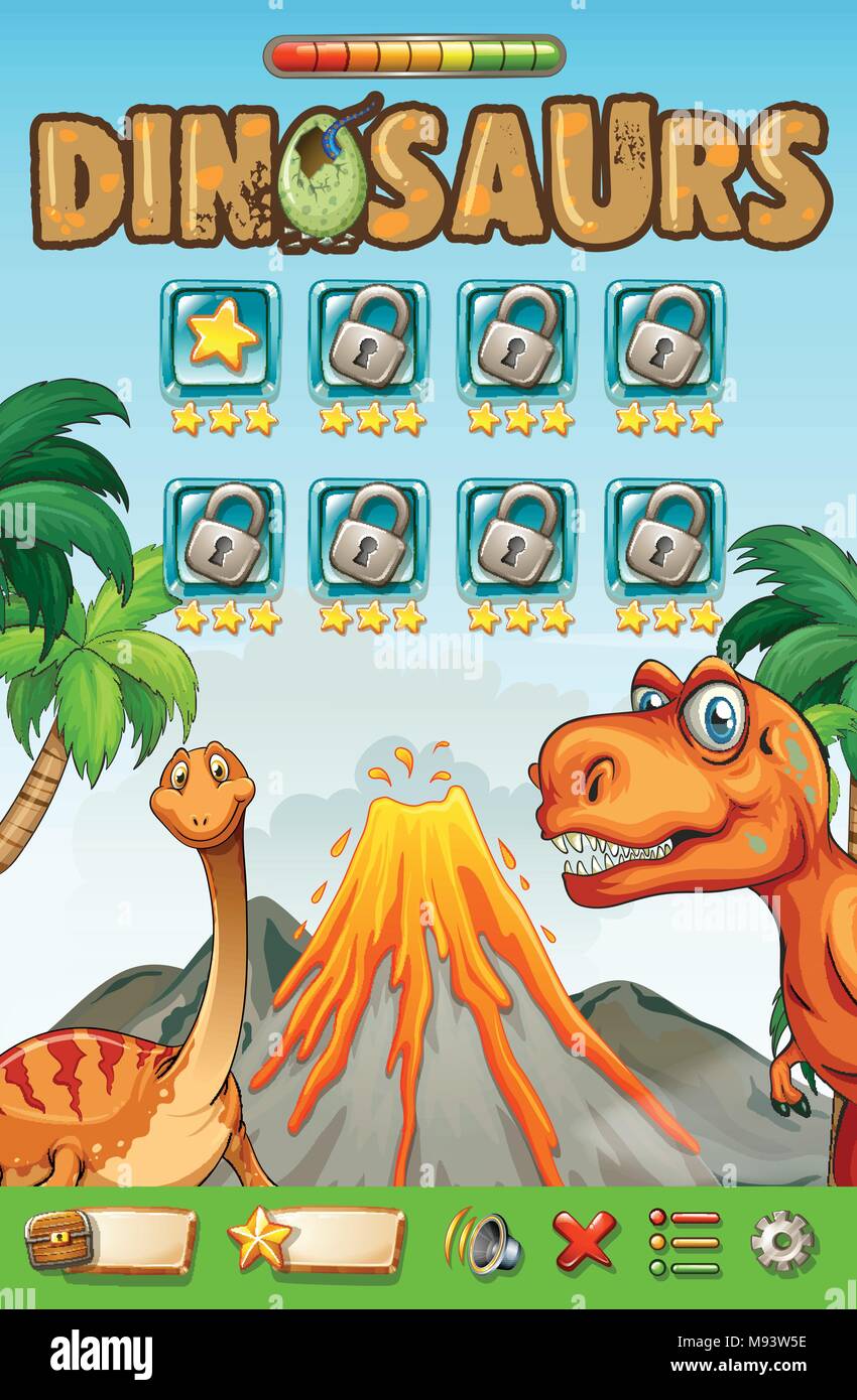 Game template with dinosaurs theme illustration Stock Vector Image ...