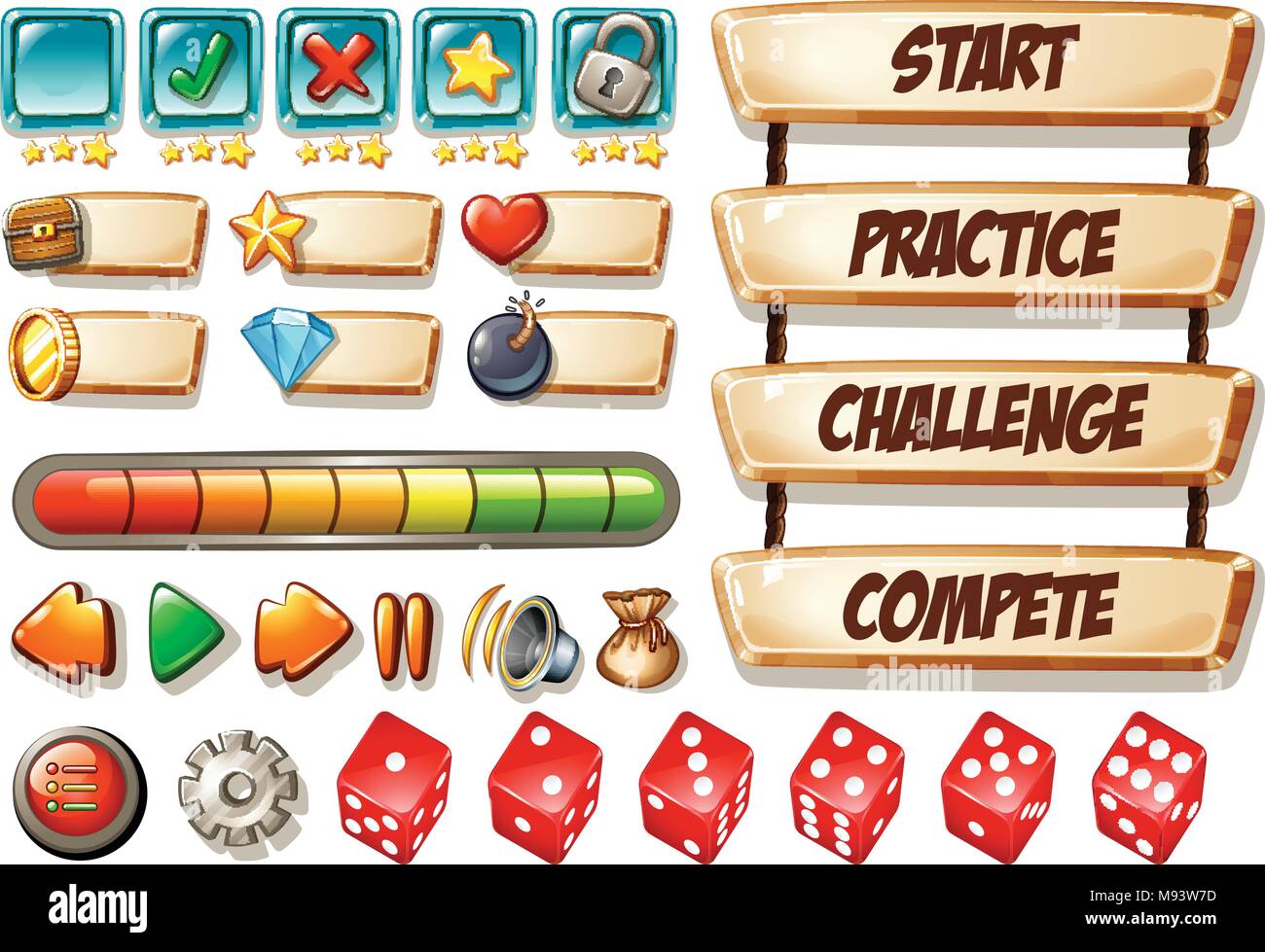 Game elements with dices and other icons illustration Stock Vector ...