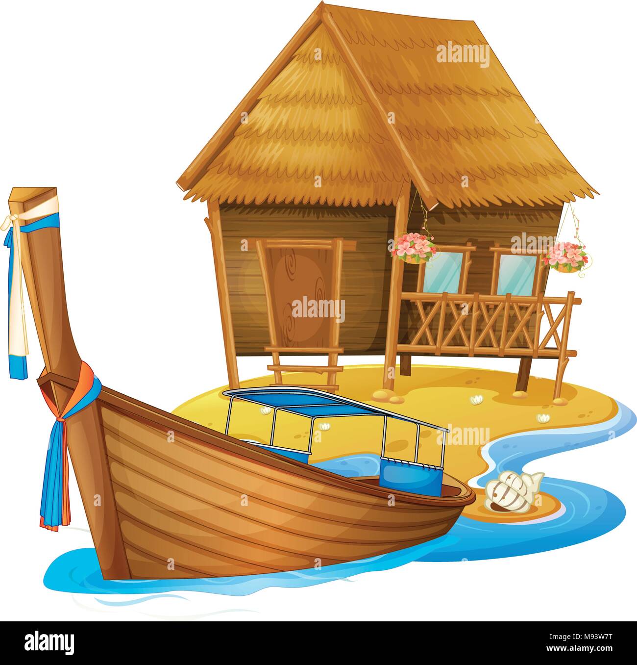 Wooden cottage and boat on island illustration Stock Vector Image & Art ...