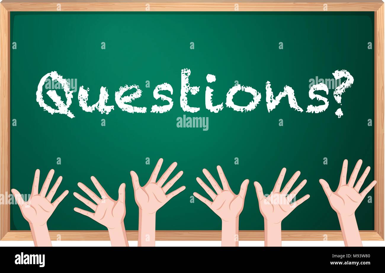 Word questions on boards with many hands illustration Stock Vector ...