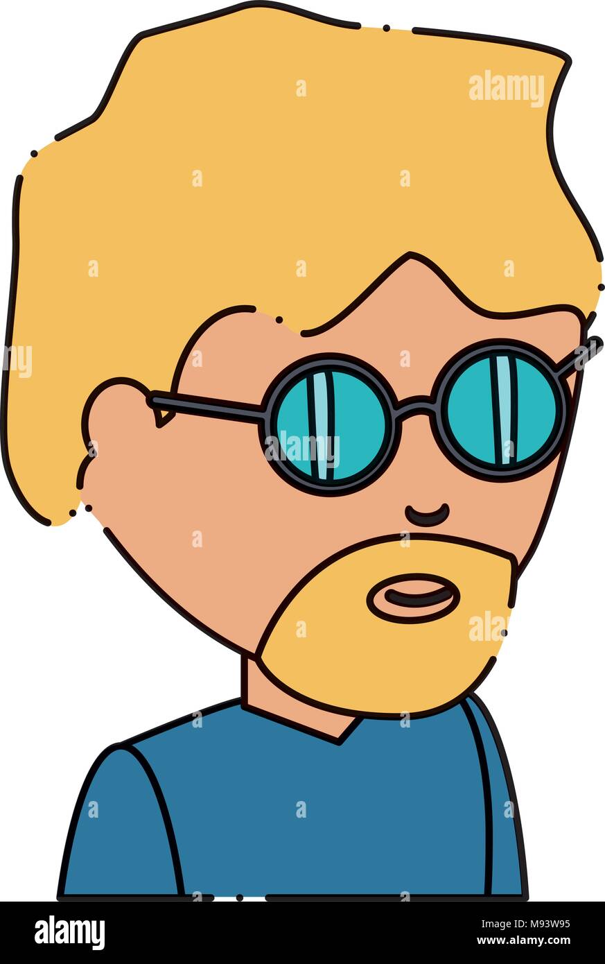 avatar man with beard and wearing round glasses over white background ...