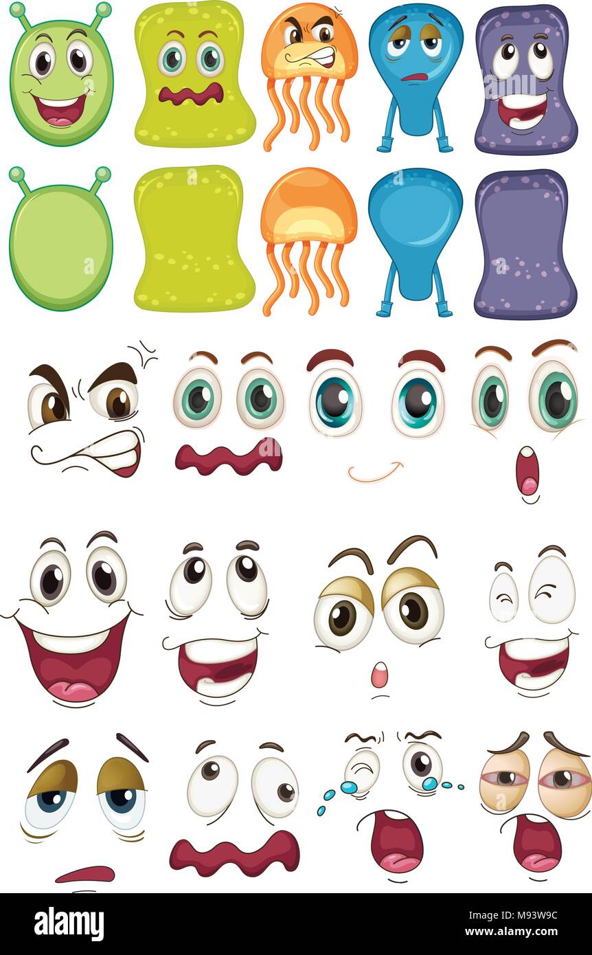 Monster and different face set illustration Stock Vector Image & Art ...