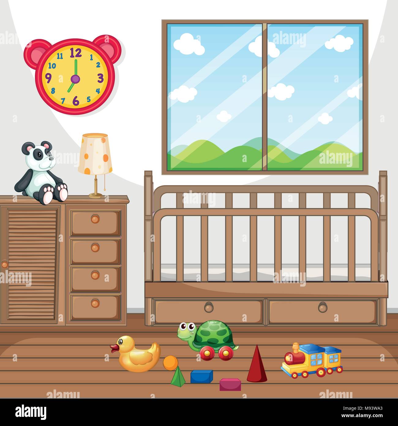 Child bedroom with wooden furniture illustration Stock Vector Image ...
