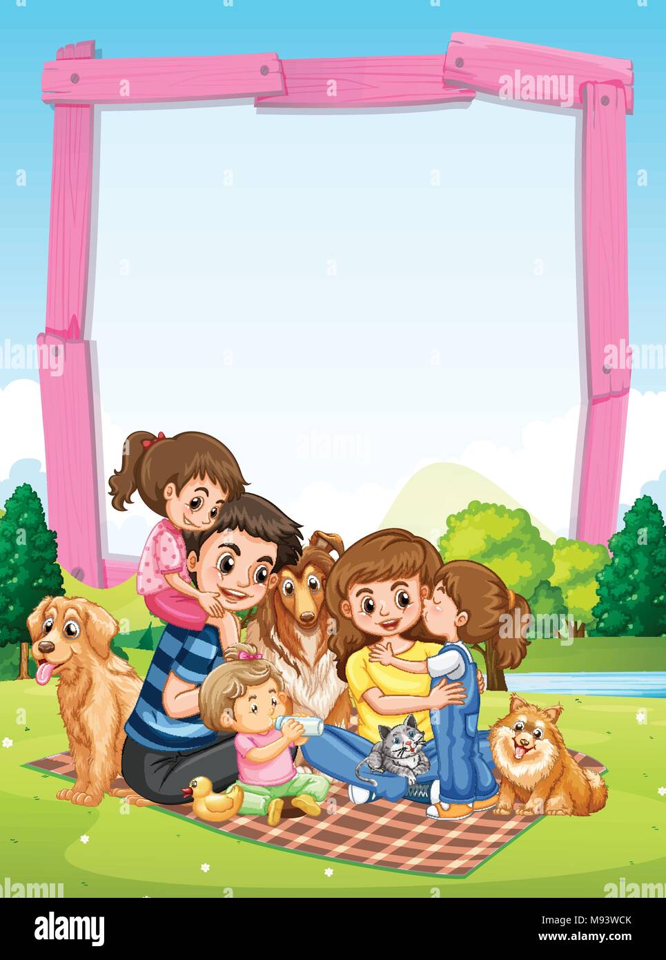 Border template with family having picnic in park illustration Stock ...