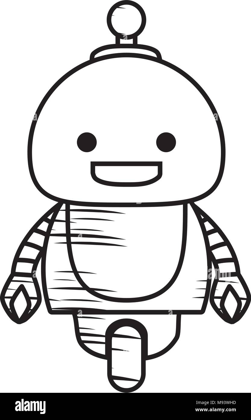 sketch of Cartoon little robot icon over white background, vector ...