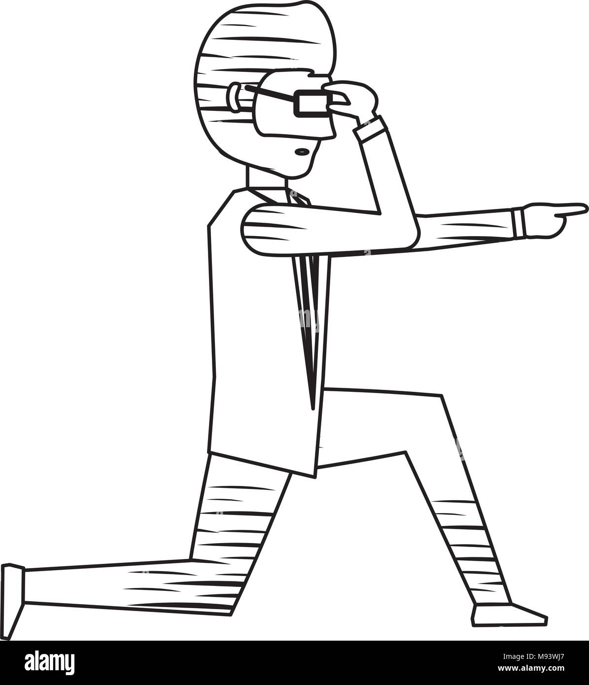 sketch of avatar businessman kneeling and pointing over white ...