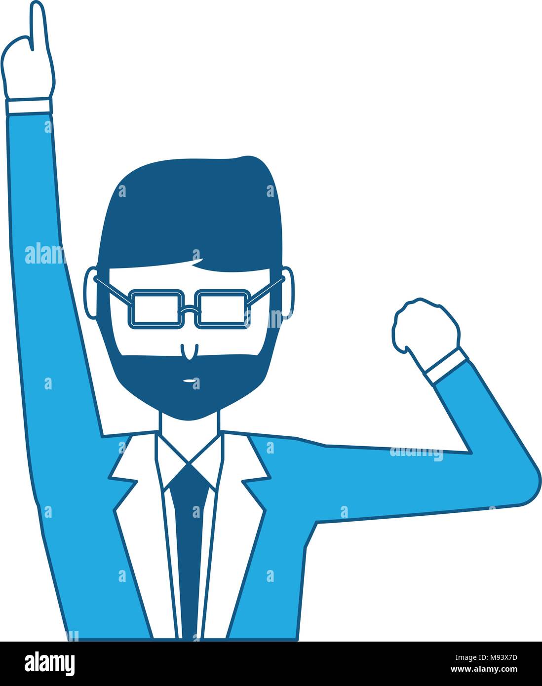 avatar businessman with arms up icon over white background, blue ...