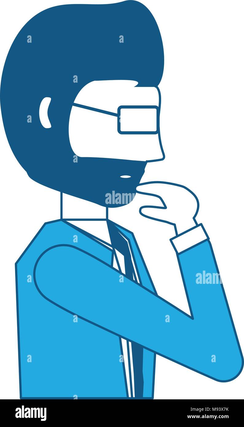 avatar businessman thinking over white background, blue shading design ...