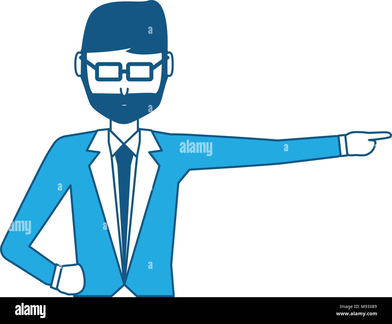 avatar businessman pointing over white background, blue shading design ...