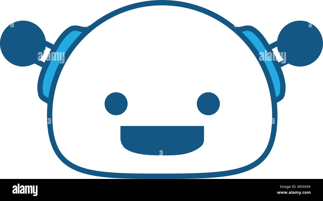 Cartoon happy robot icon over white background, blue shading design ...