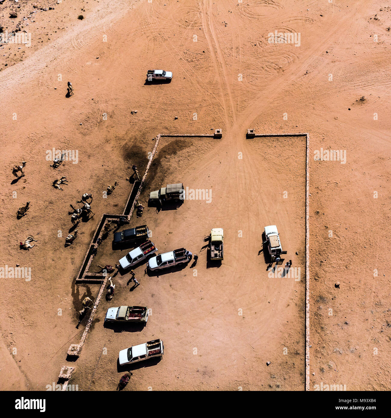 Wadi Rum, Jordan, March 8, 2018: Aerial view of the Lawrence spring in ...