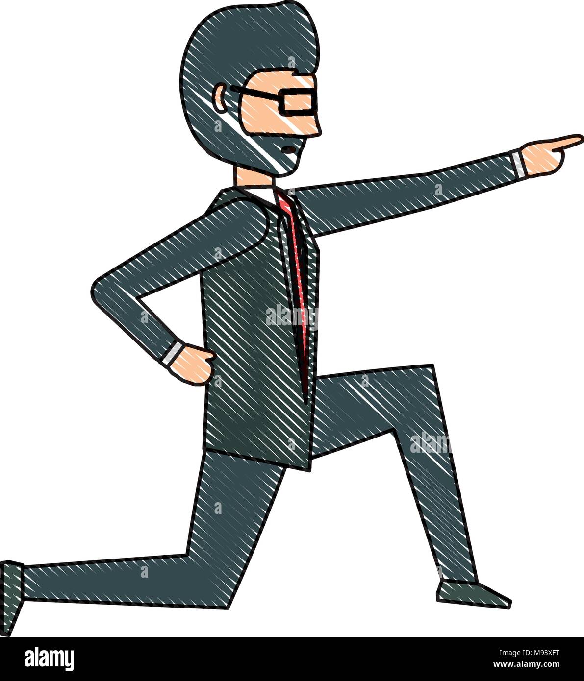 avatar businessman kneeling and pointing over white background ...