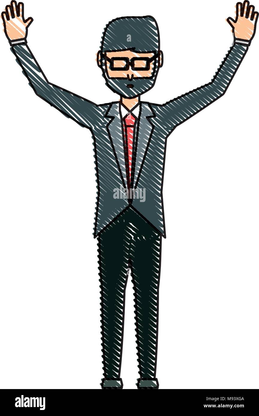 avatar businessman with arms up icon over white background, colorful ...