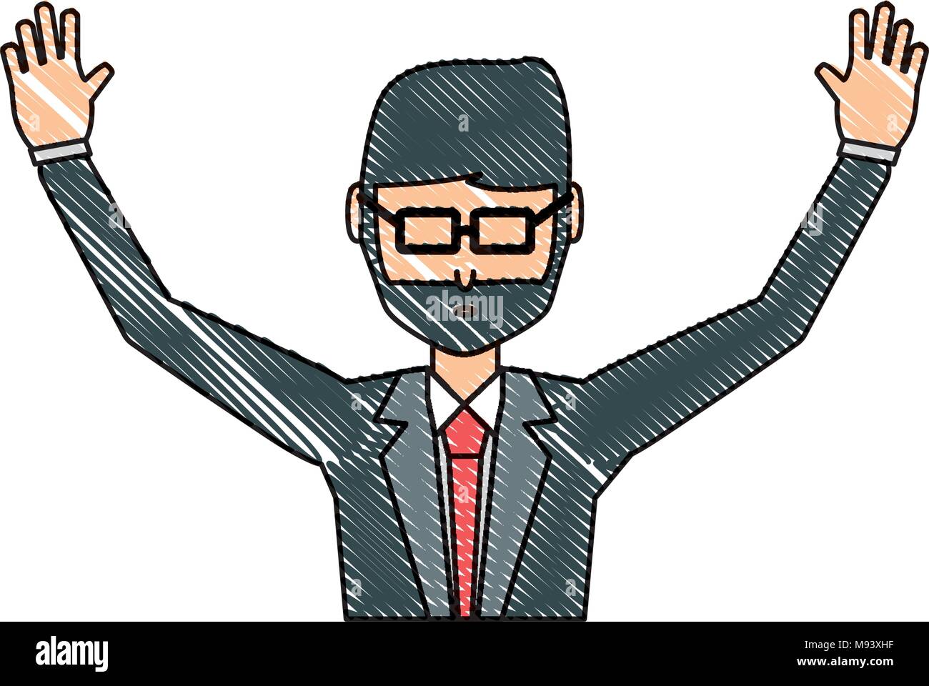 avatar businessman with arms up icon over white background, colorful ...