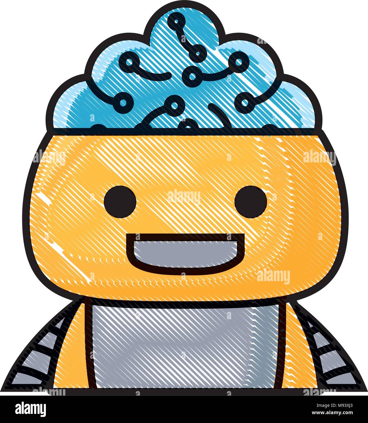 Cartoon robot showing the brain over white background, colorful design ...