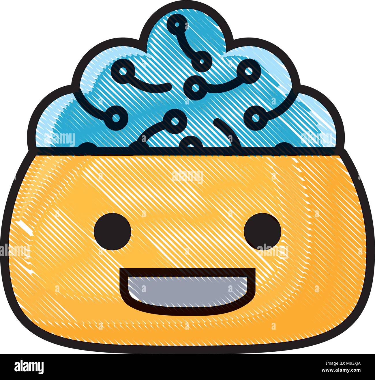 Cartoon robot showing the brain over white background, colorful design ...