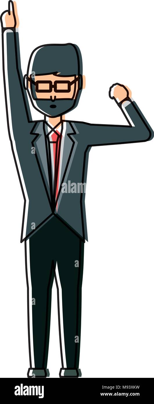avatar businessman with arms up icon over white background, colorful ...