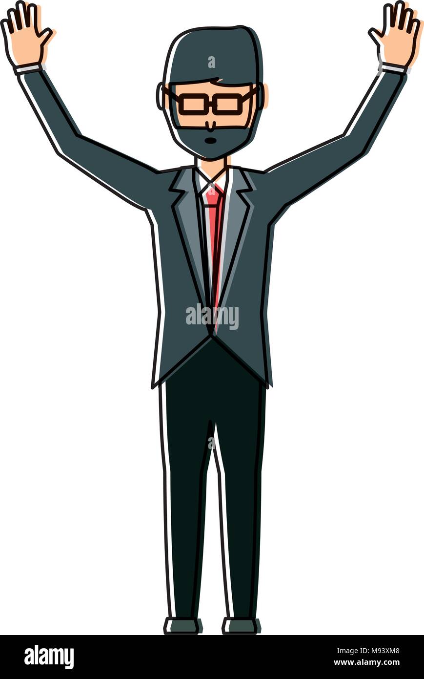 avatar businessman with arms up icon over white background, colorful ...
