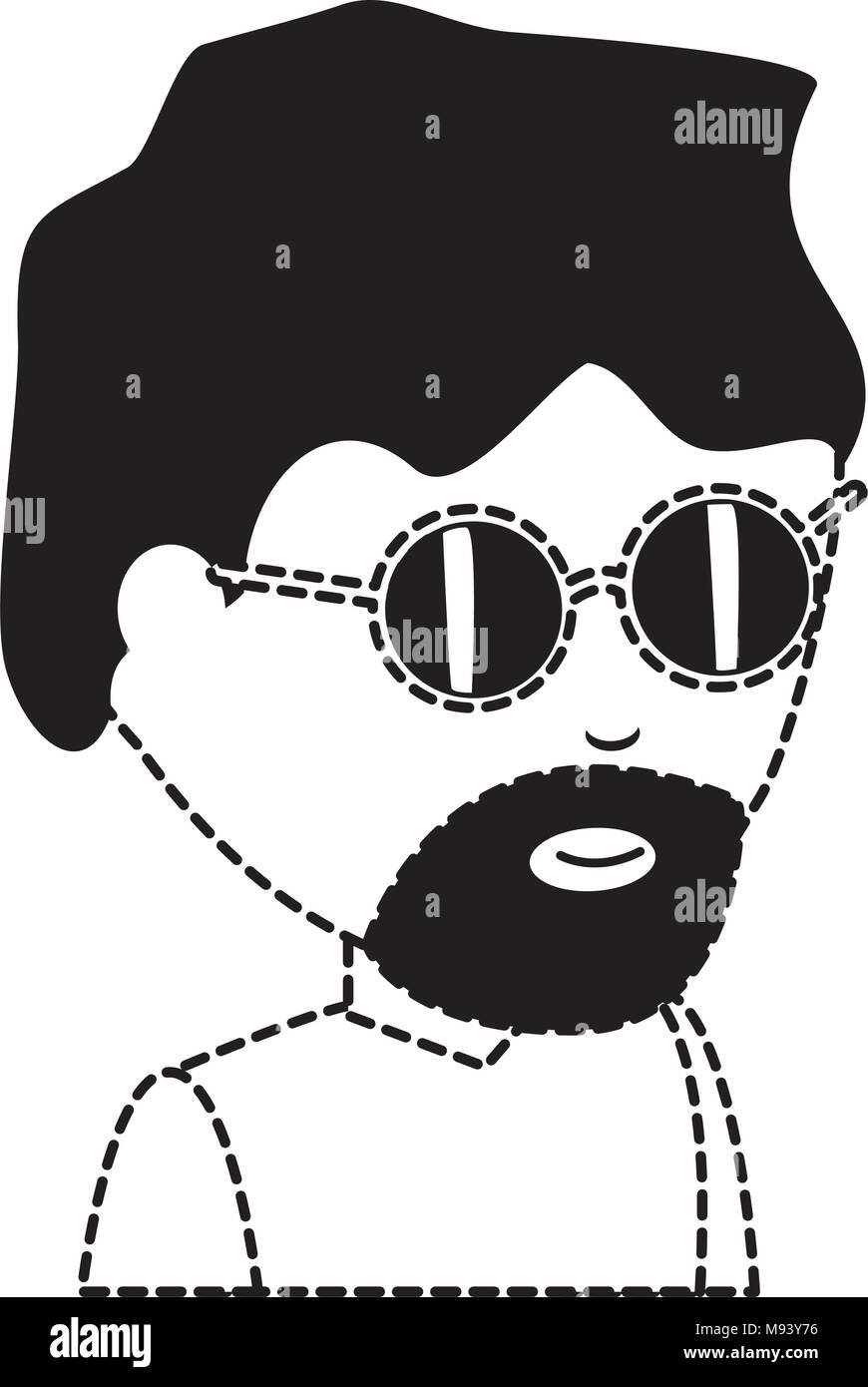 avatar man with beard and wearing round glasses over white background ...