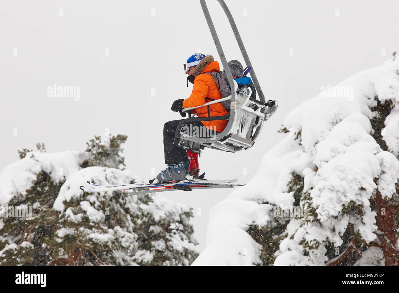 Ski lift and slope on a snow landscape. Winter sport Stock Photo - Alamy