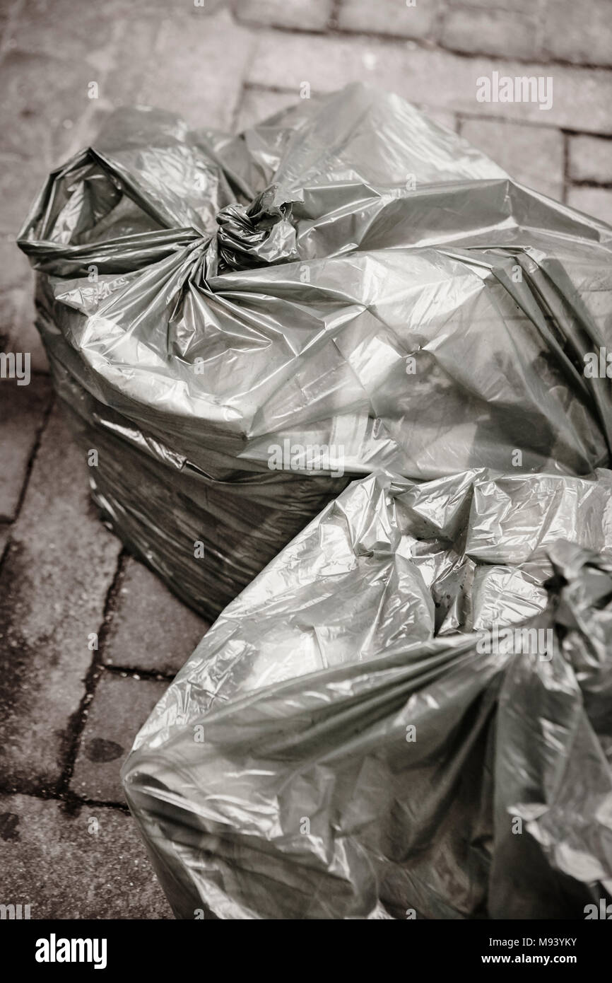 Garbage bags on the street. Recycle rubbish. Clean environment ...