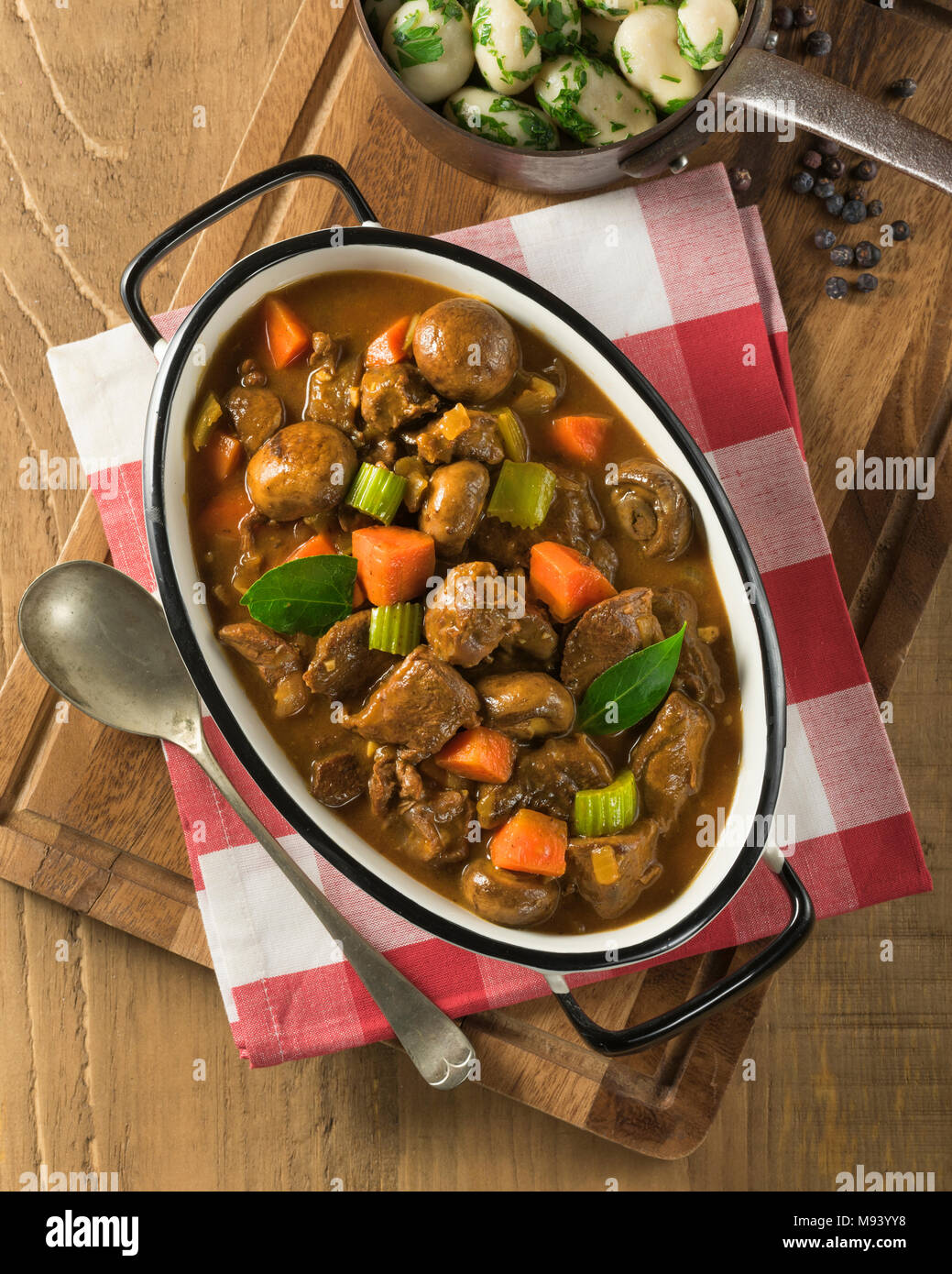 Venison stew. Red wine and game casserole Stock Photo - Alamy