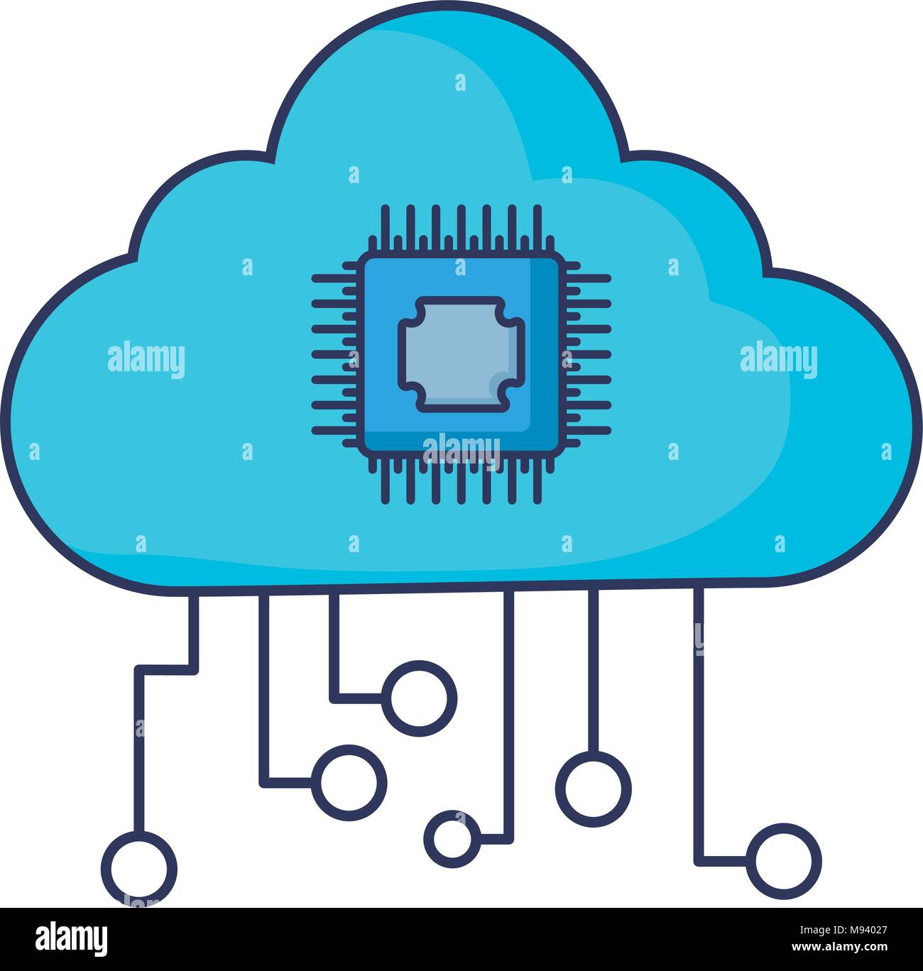 cloud storage with computer chip icon over white background, colorful ...