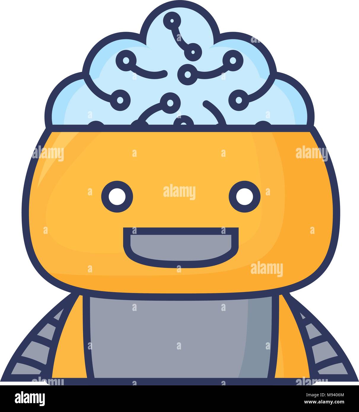 Cartoon robot showing the brain over white background, colorful design ...
