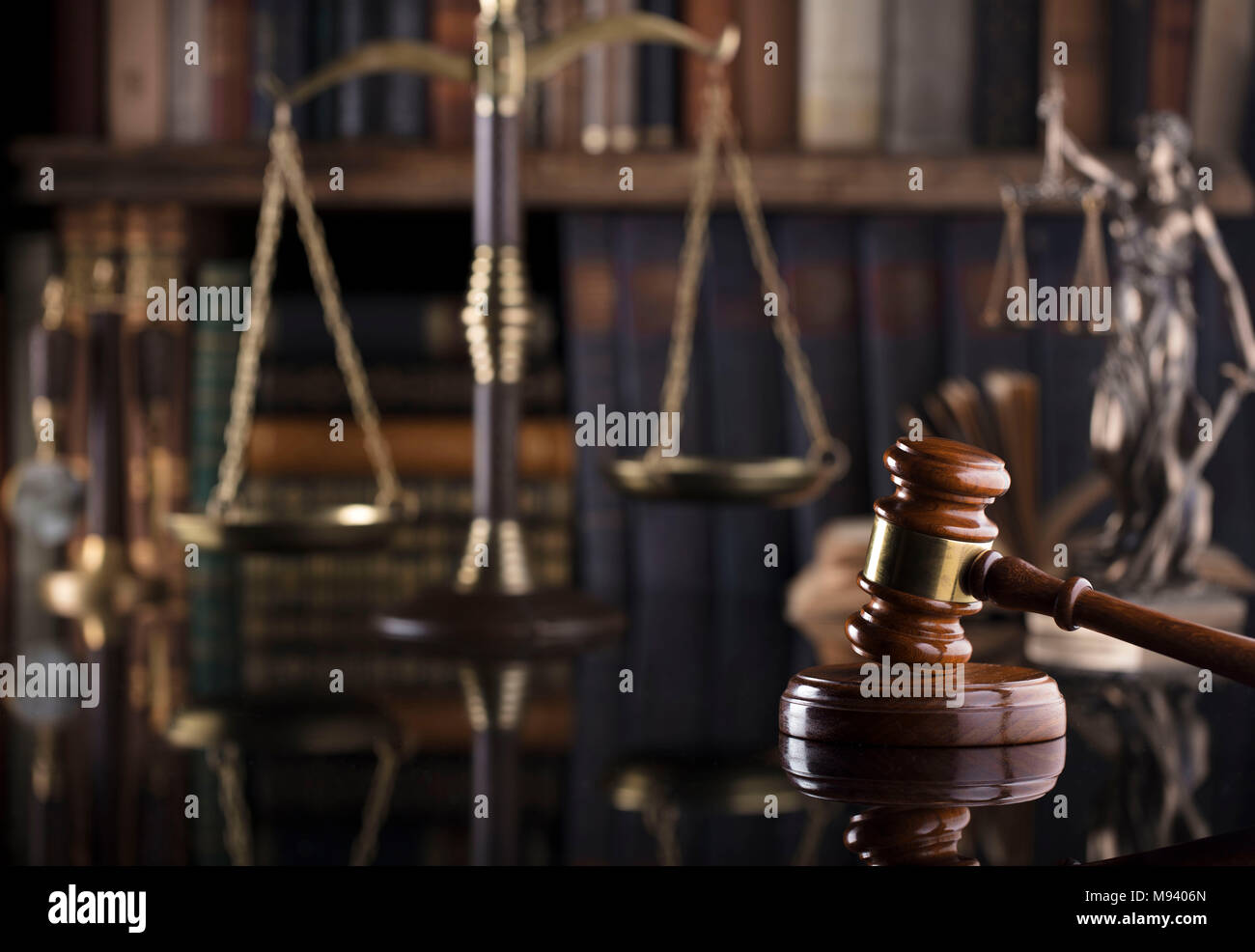 The law concept background. Law symbols, mallet, scale, Themis Stock ...