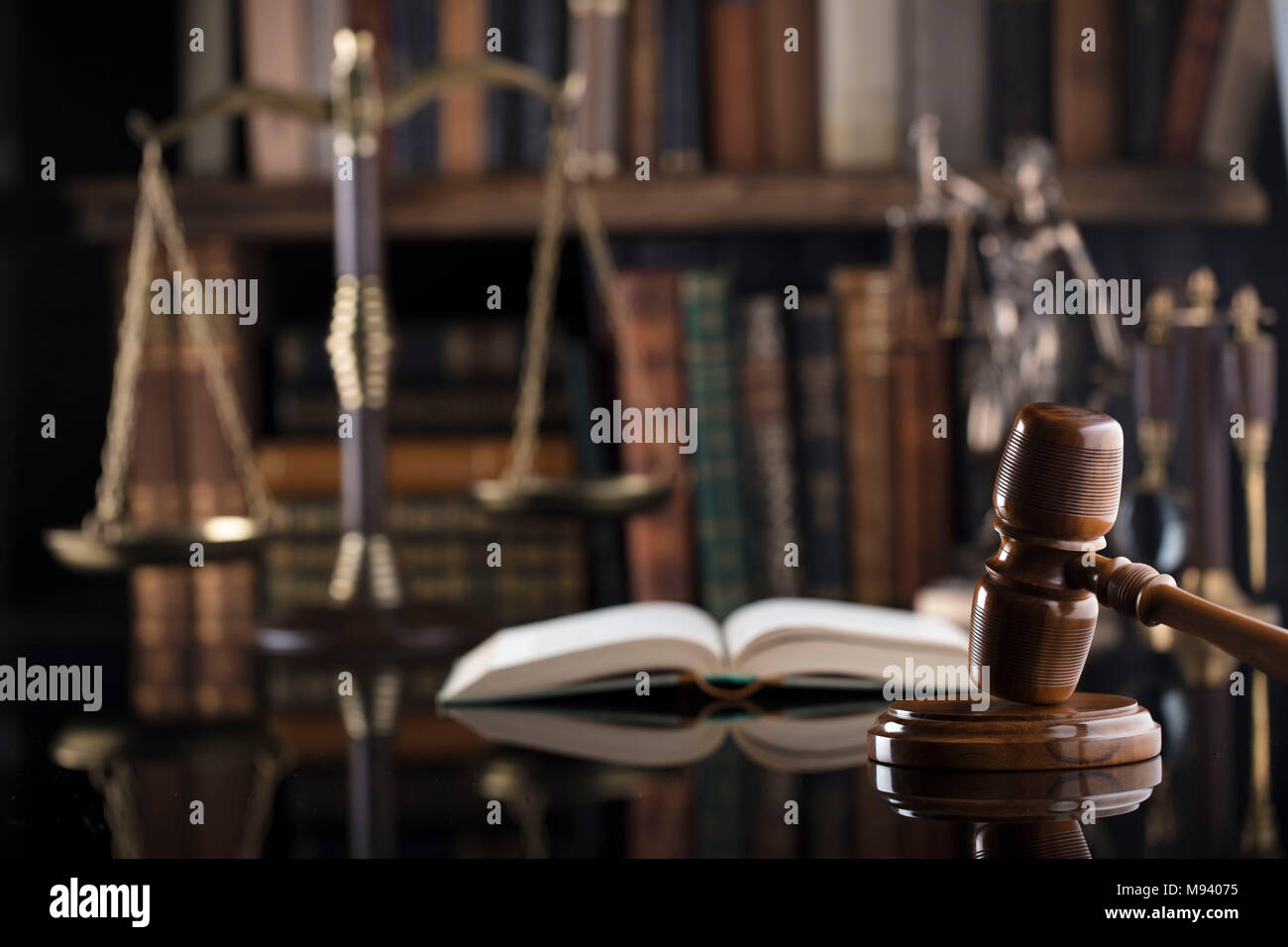 The law concept background. Law symbols, mallet, scale, Themis Stock ...