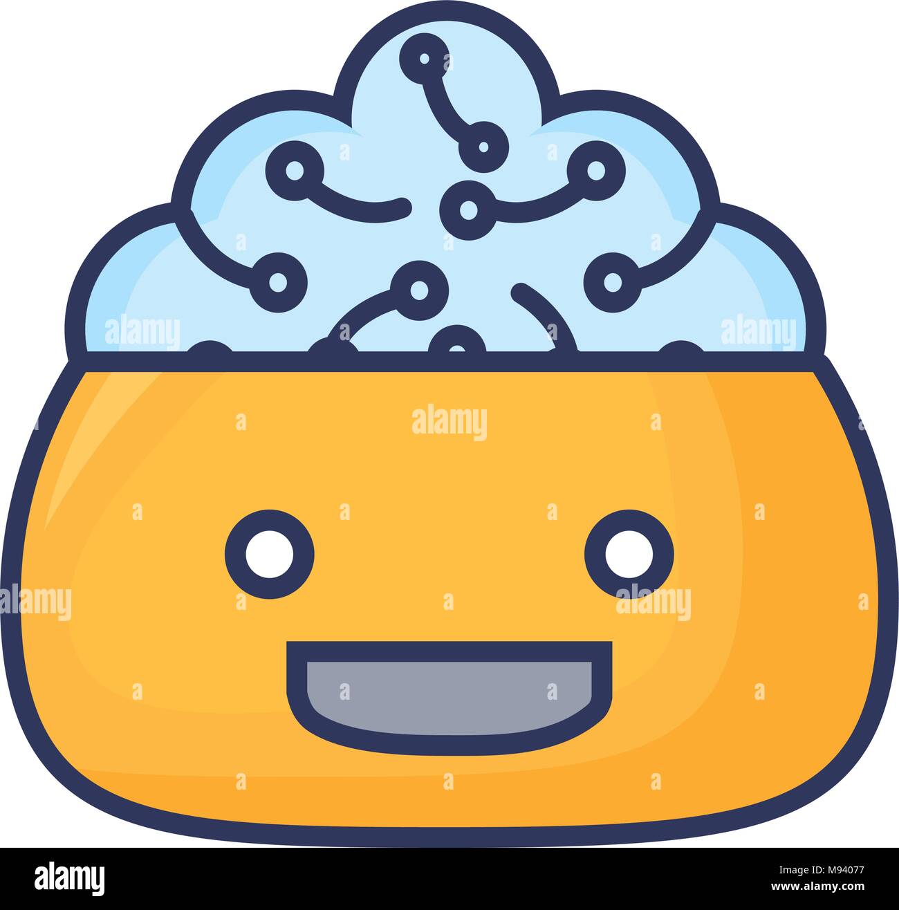 Cartoon robot showing the brain over white background, colorful design ...
