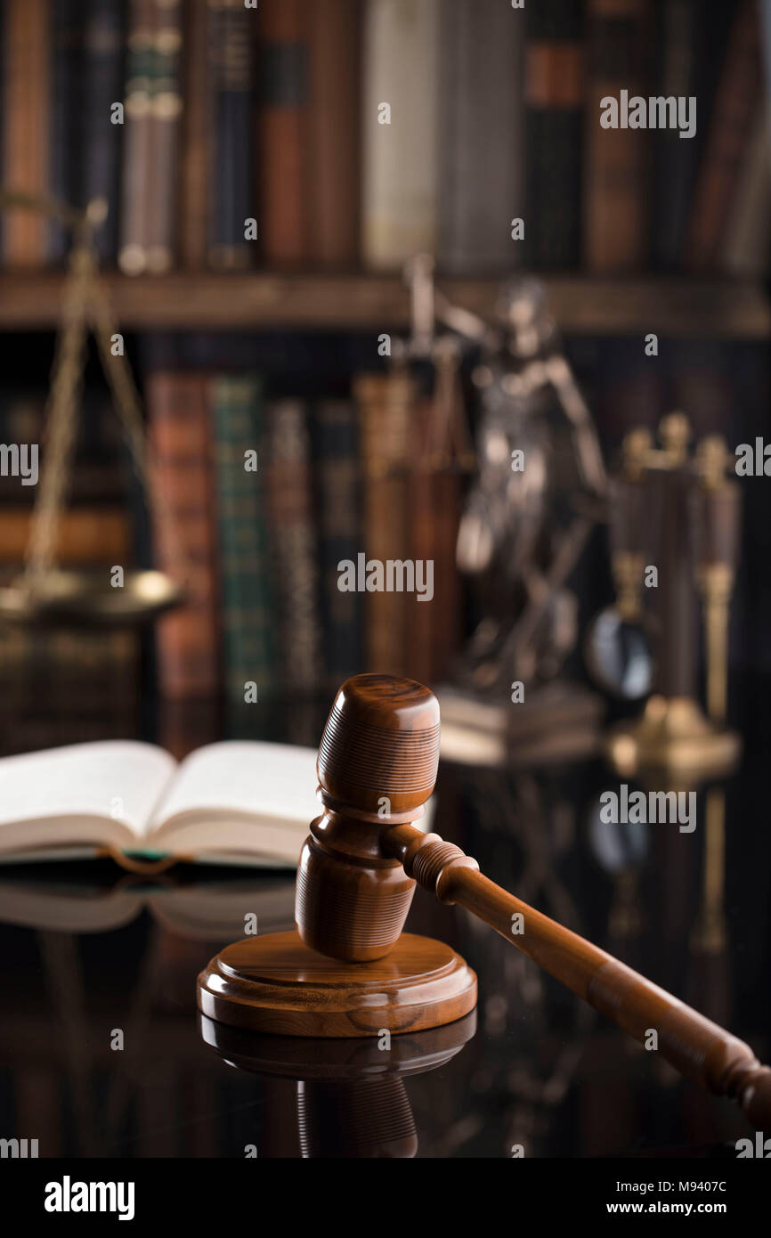The law concept background. Law symbols, mallet, scale, Themis Stock ...
