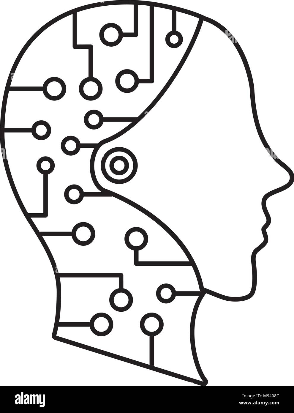 Artificial intelligence concept, robotic head icon over white ...