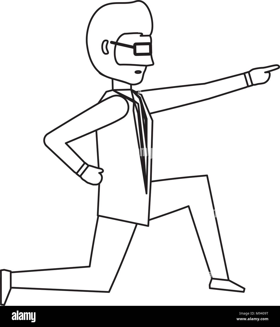 sketch of avatar businessman kneeling and pointing over white ...