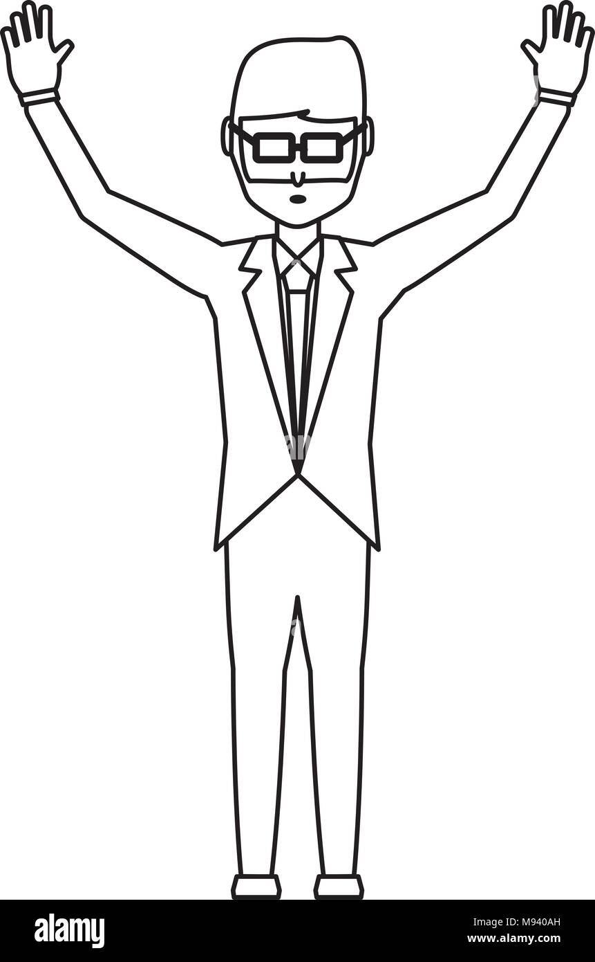avatar businessman with arms up icon over white background, vector ...