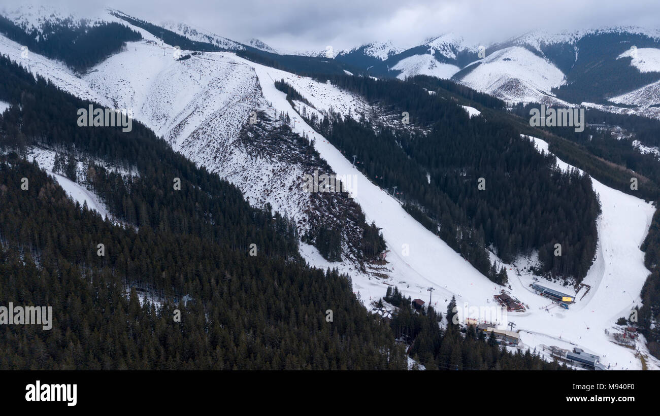 ski resort Jasna Slovakia mountain aerial drone top view Stock Photo ...